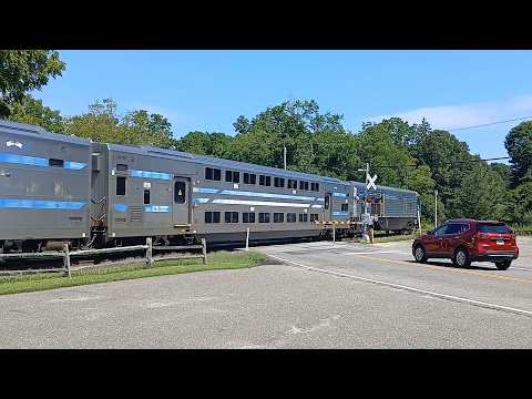 LIRR 407 K5LA Double Decker Train 906 to Greenport - Ryerson Ave Railroad Crossing - Manorville, NY