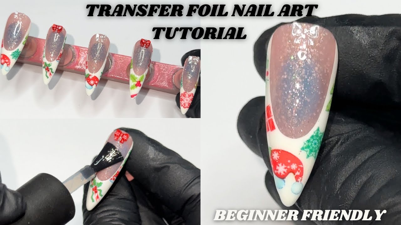 Transfer Foil French Tip Nail Art Tutorial | STEP BY STEP | Holiday ...