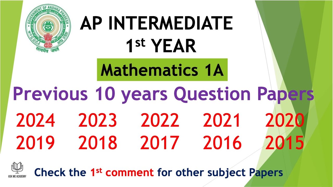 AP inter 1st Year Maths 1A 2024 - 2015 10 years Question Papers IPE ...