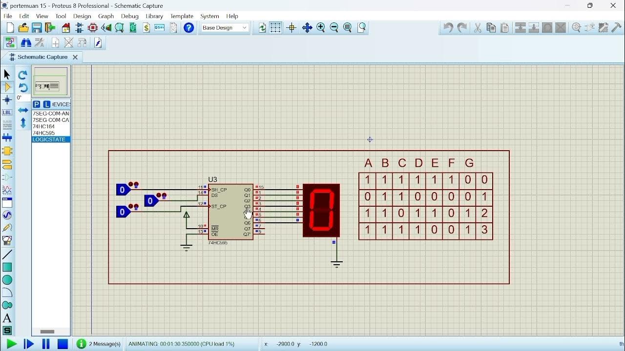 Simulasi proteus menggunakan ic74HC595 dengan output pada 7segment - YouTube
