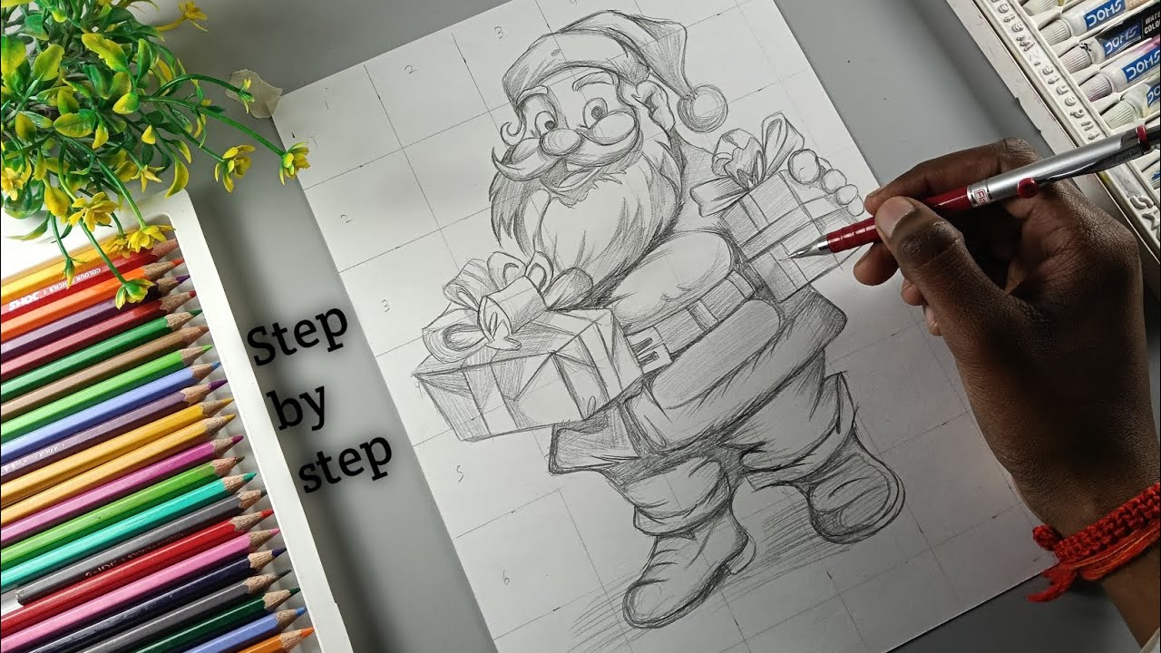 Christmas Day Drawing, Santa Claus Drawing, Outline Tutorial 😍 - YouTube