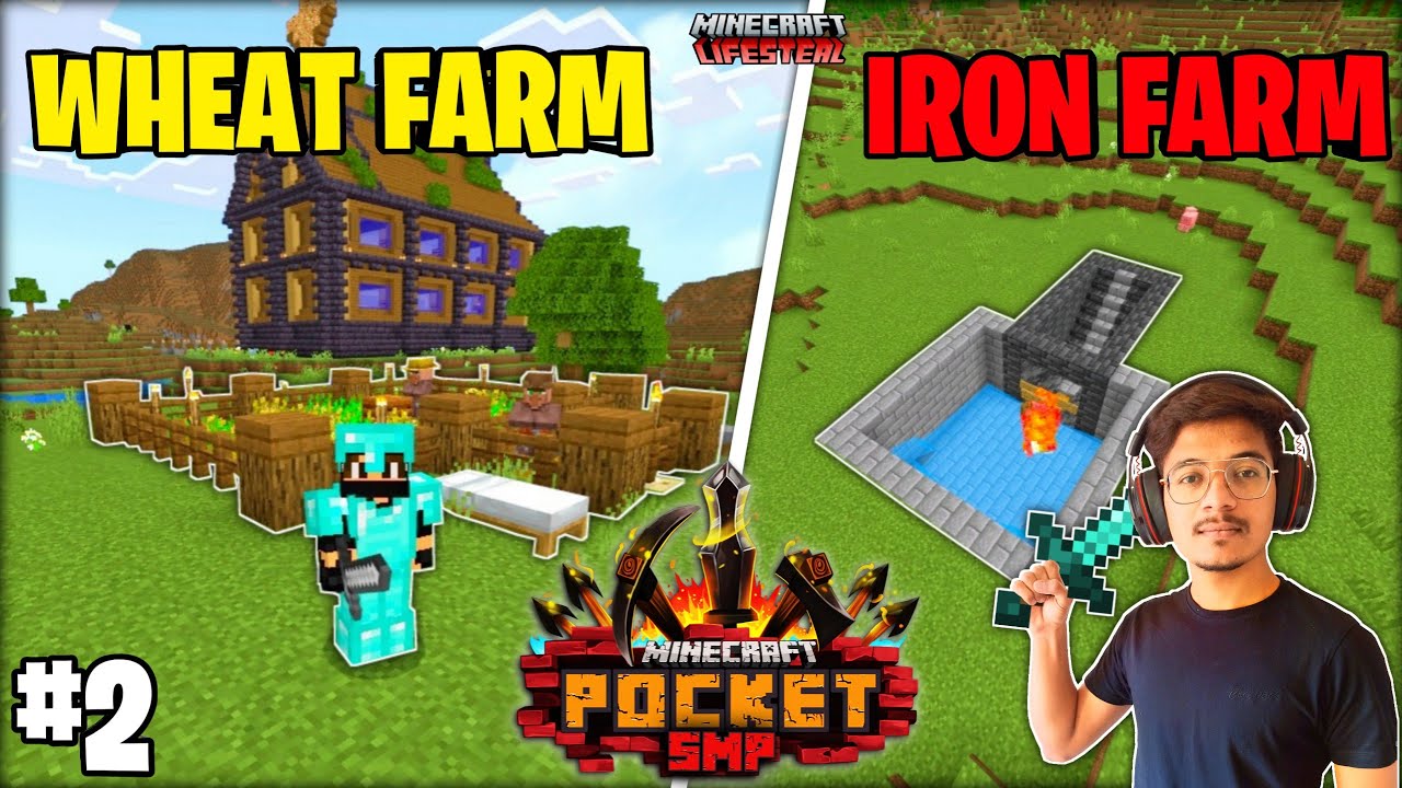 I made Iron Farm and Wheat Farm in Minecraft Pocket SMP| Lifesteal SMP ...