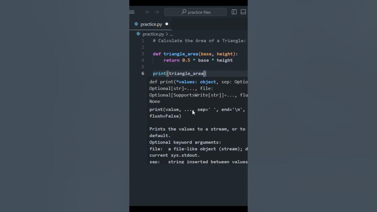 Calculate The Area Of The Triangle Python Coding Code Pythoncode Pythonprogramming Youtube