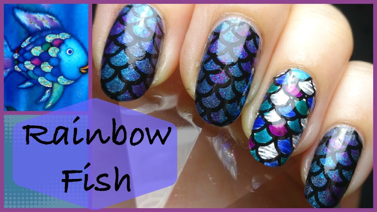 Rainbow Fish with nail foil にじいろのさかな Stamping Nail スタンピングネイル - YouTube