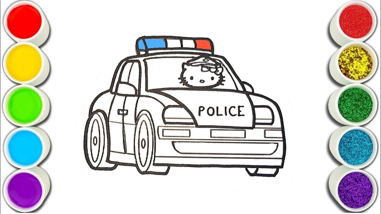 Hello Kitty's a cop in a car Painting and Coloring for Kids, Toddlers ...