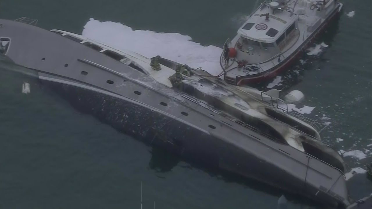Marc Anthony's Yacht Goes Down In Flames Off Watson Island - YouTube