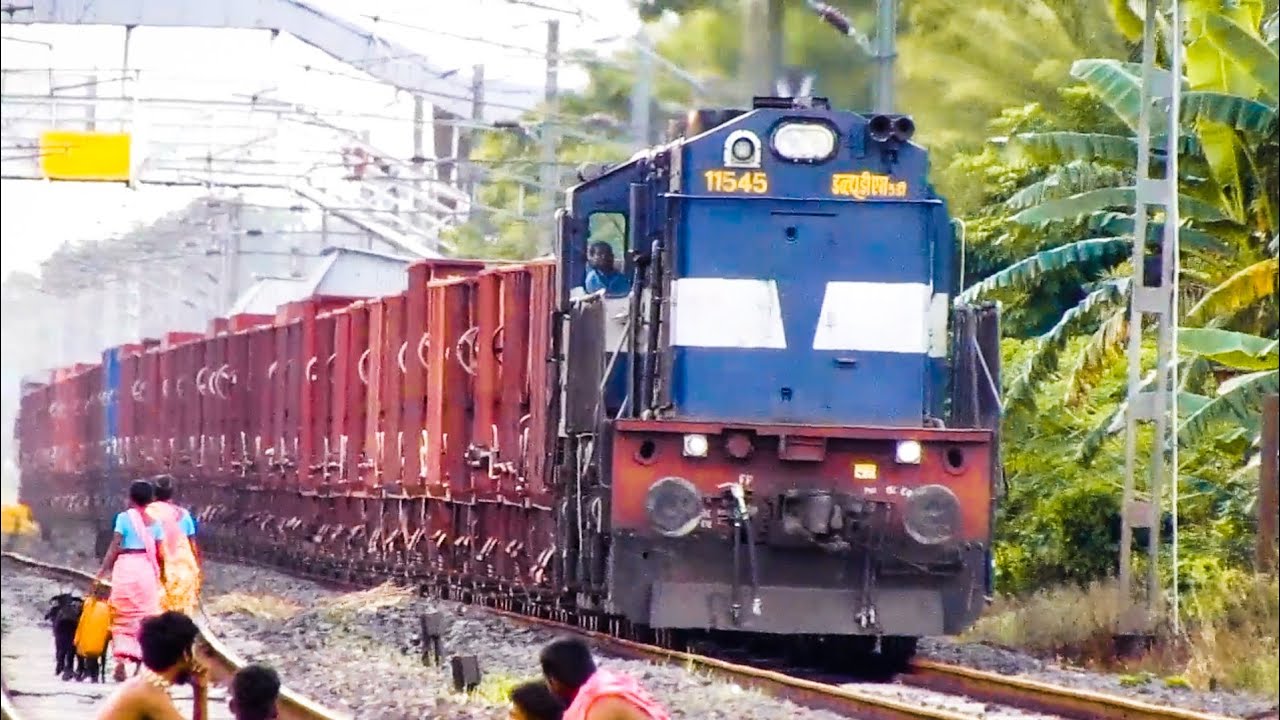 Ballasts Loaded BOBYN wagon pulled by Blue Diesel locomotive - YouTube