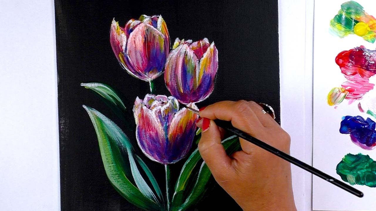 Tulip Painting Tutorial | Acrylic painting for beginners {primary ...