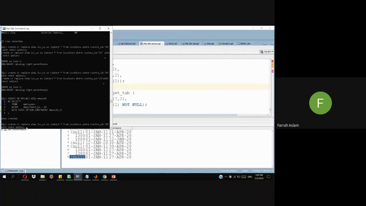 Use of Check option in View || Lab 9(Monday) || Database Application ...