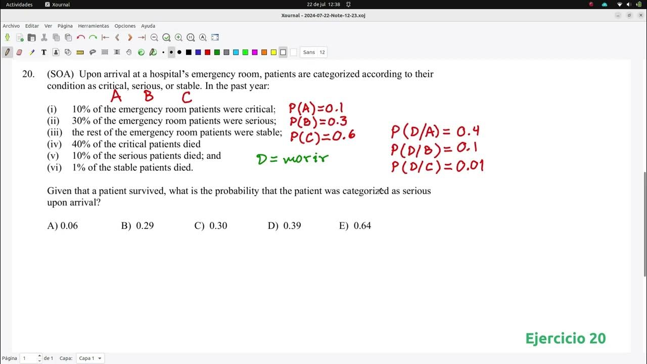 48 SoA Exam P (Probability) Set 2 Ejercicio 20. Probabilidad de estar seriamente lesionado - YouTube