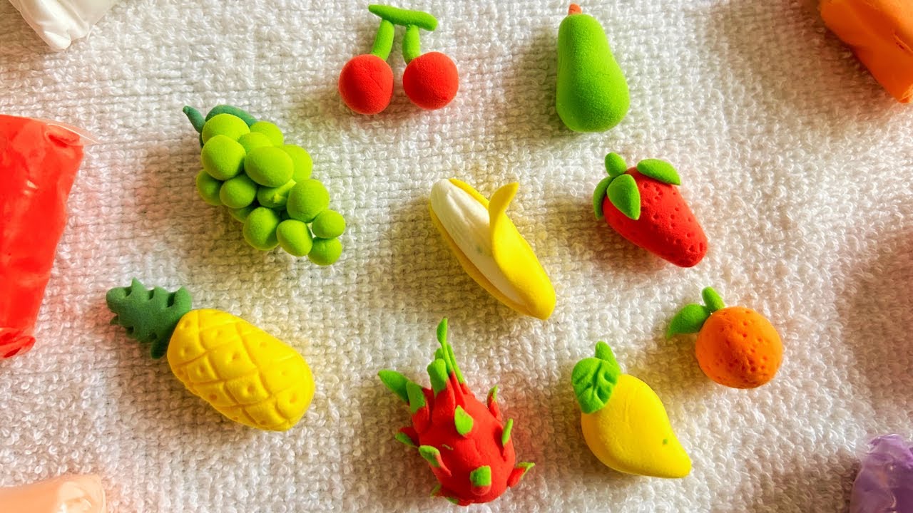 9 Fruits made with clay in 9 mins 🍊🍍🍓 Fun clay craft - YouTube