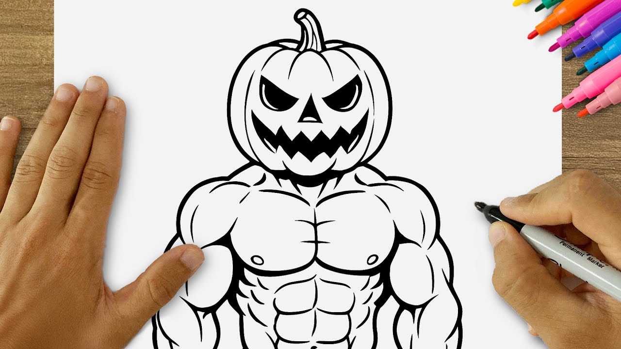 How to Draw a Pumpkin Head Character Easy | Step by Step Drawing ...
