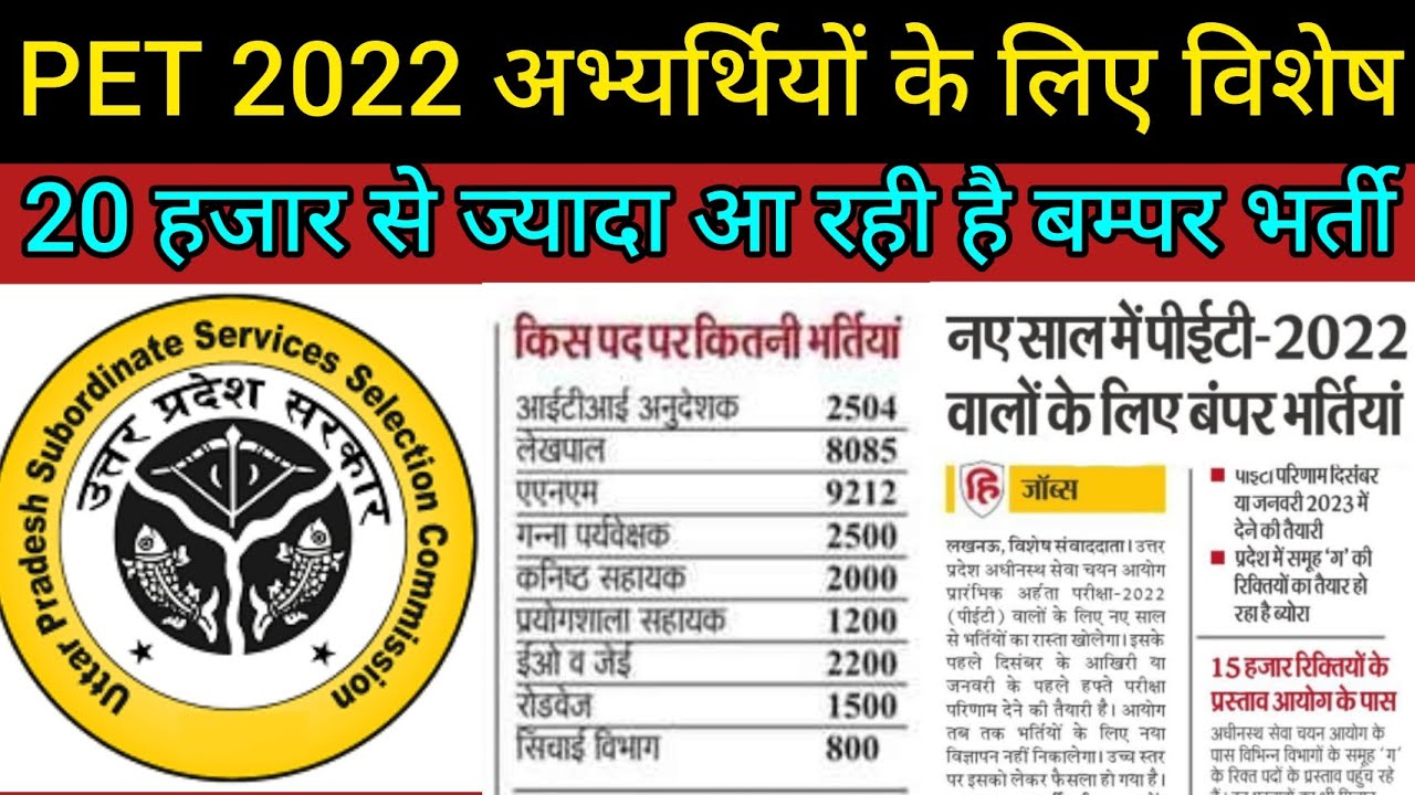 20 हजार PET-22 बम्पर भर्ती ; किस विभाग में सबसे ज़्यादा भर्ती ।। UPSSSC ...