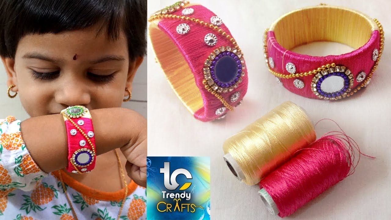 How to make silk thread bangles with gold drop chain # multi color threads For Kids - YouTube