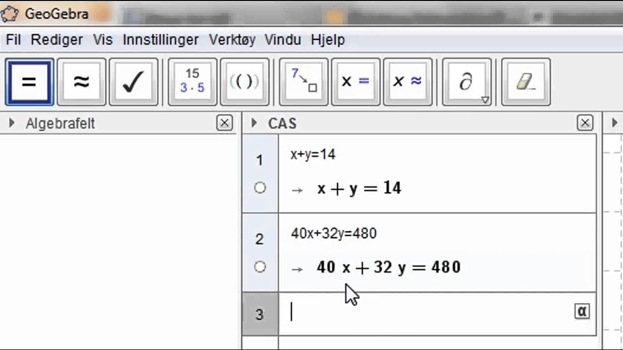 Løs LIKNINGSSETT ved hjelp av CAS på GeoGebra - YouTube