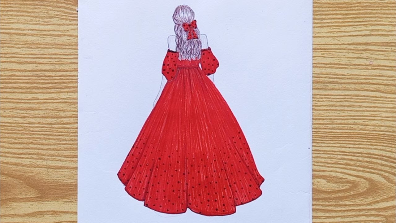 How To Draw A Girl Wearing Beautiful Red Frock | Pencil Drawing | Art ...