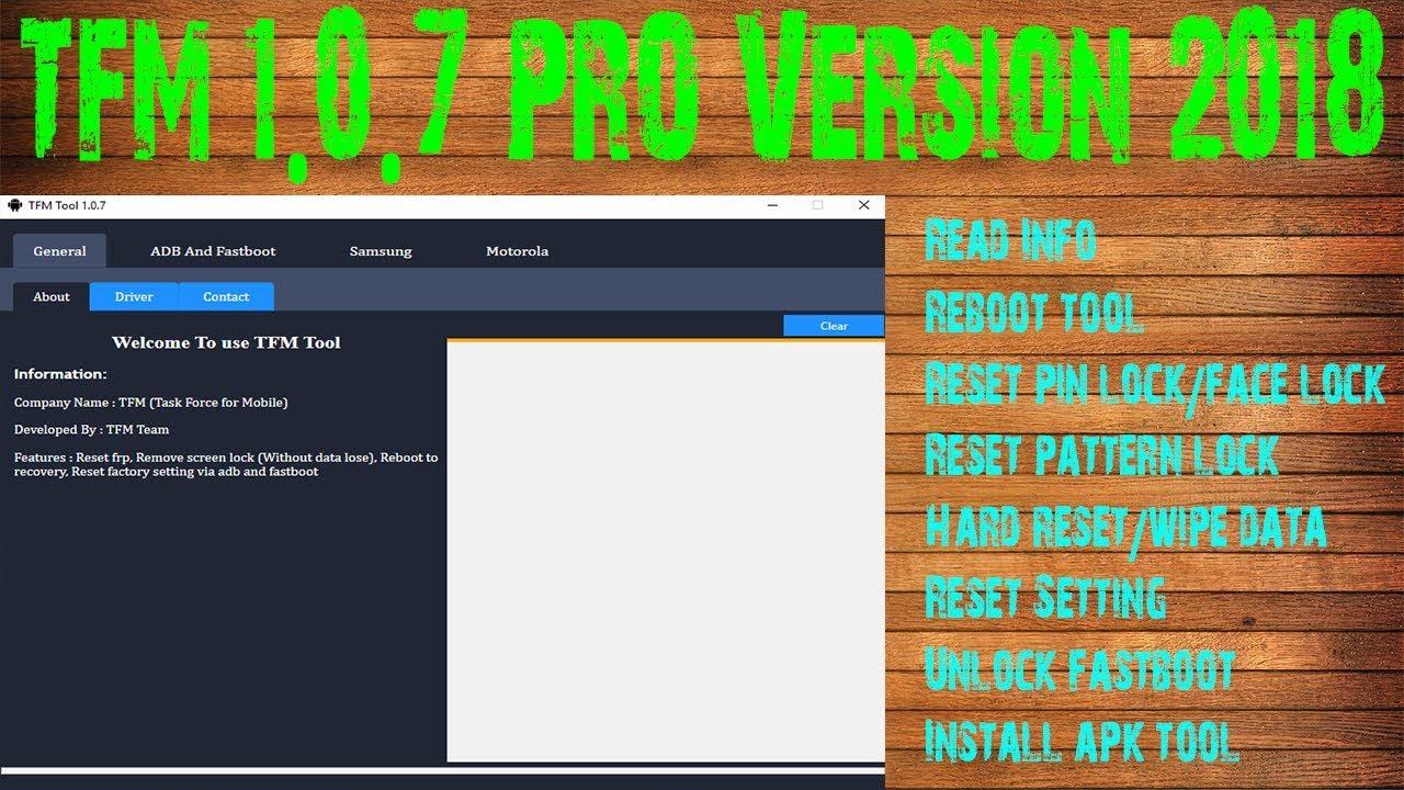 TFM 1.0.7 PRO Version 2018 Remove Motorola Samsung Frp and Pattern ...