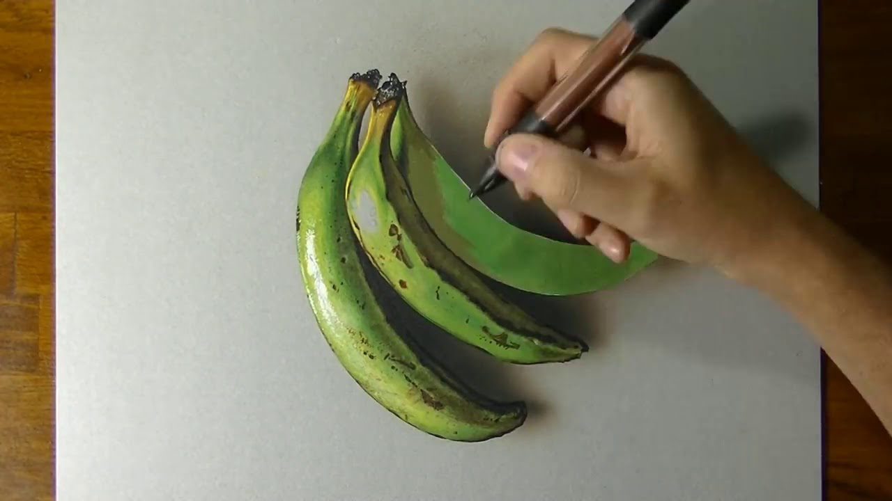 AMAZING SKETCH - SPEED DRAWING BANANA - 3D FULL COLOR - YouTube