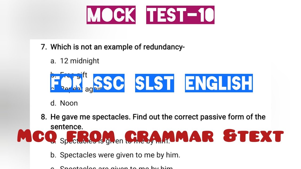 Mock Test 10 for SSC SLST #sscslst #english #mocktest - YouTube