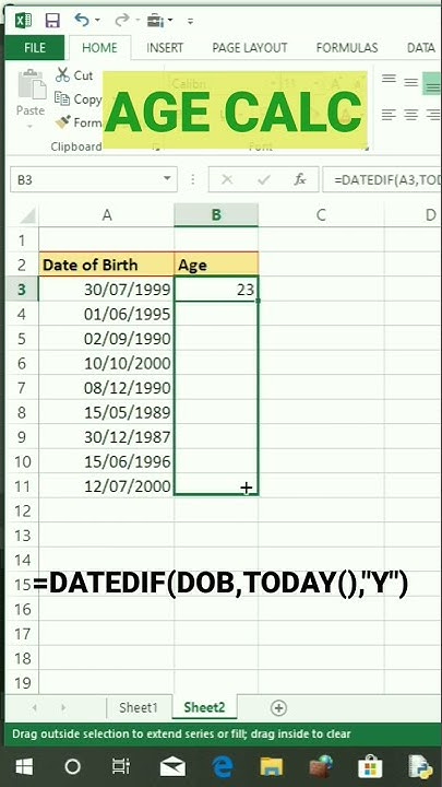 Calculate age from date of birth with excel #short #shorts #Excel #excelworld #exceltutoring ...