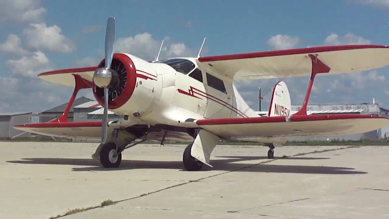 Beech Staggerwing warm start - YouTube