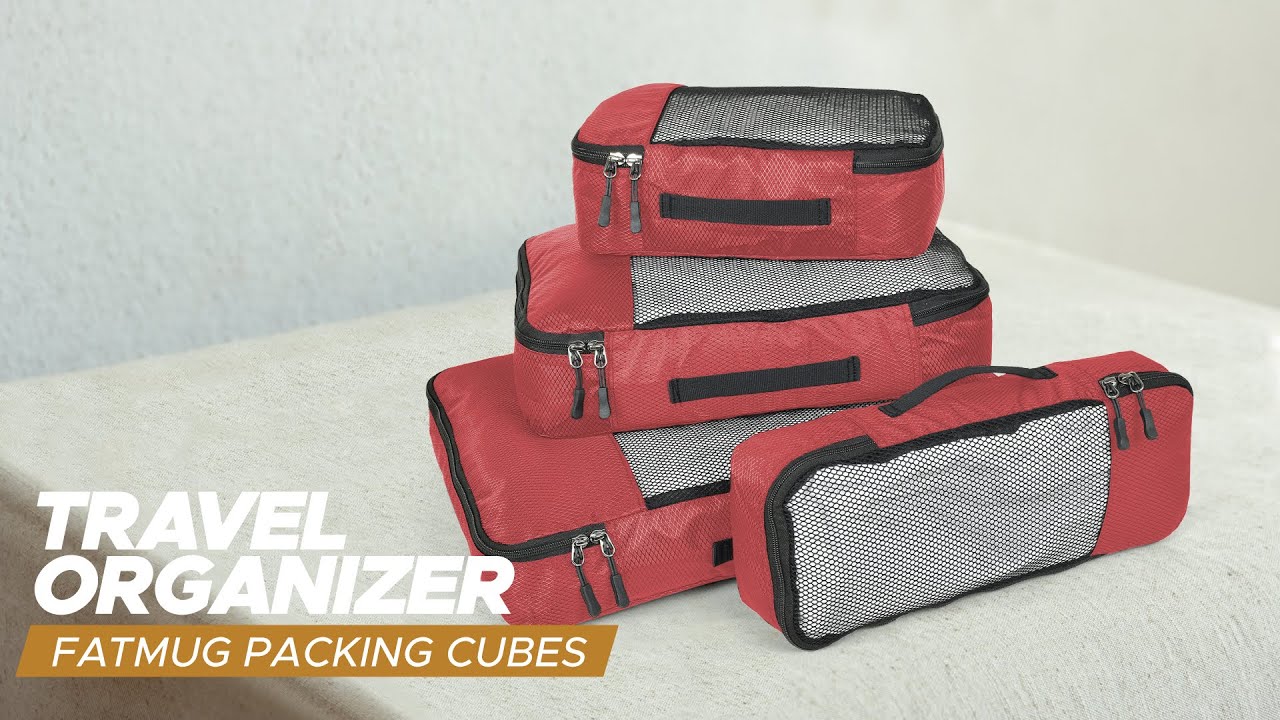 FATMUG Packing Cubes Travel Pouch Bag Organiser - Set of 4 (Large,Medium,Small and Slim) Red ...
