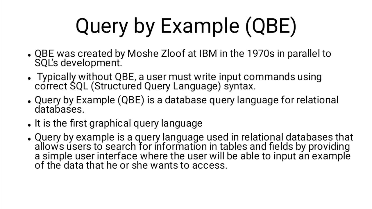 Query By Example (QBE) | Introduction to Structured Query Language | Basics of SQL - YouTube