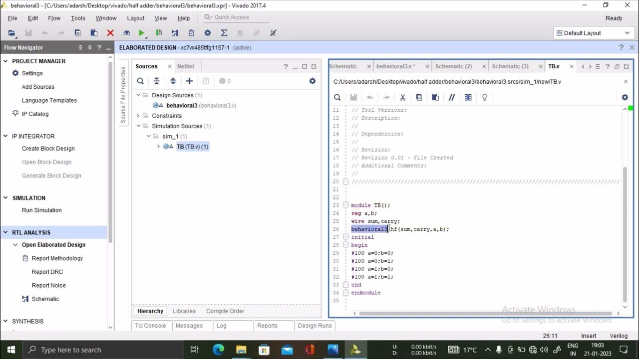 Half adder using verilog coding with different styles and error ...