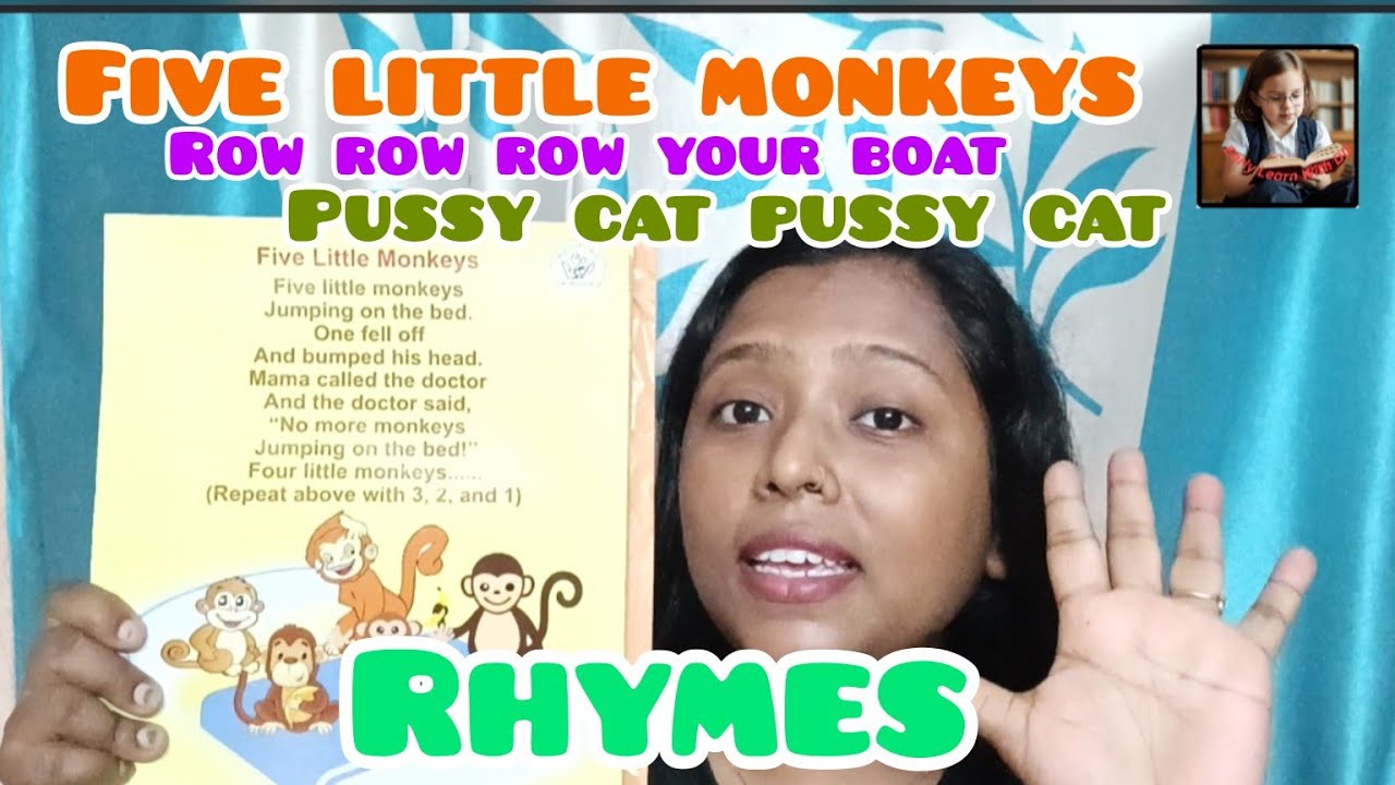 Rhymes - 5 little monkeys / Row,Row,Row your boat/ pussy cat pussy cat ll vegetables, fruits ...