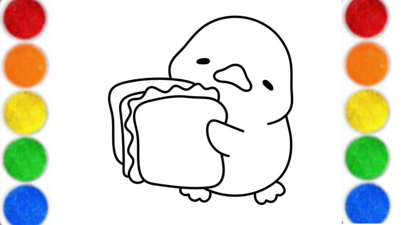 Cute Bird Eating Sandwich Drawing And Coloring | Easy Drawing ...