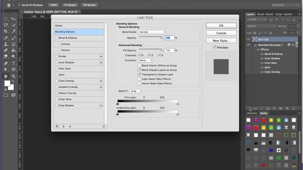 Photoshop Button - Using Styles Panel - YouTube