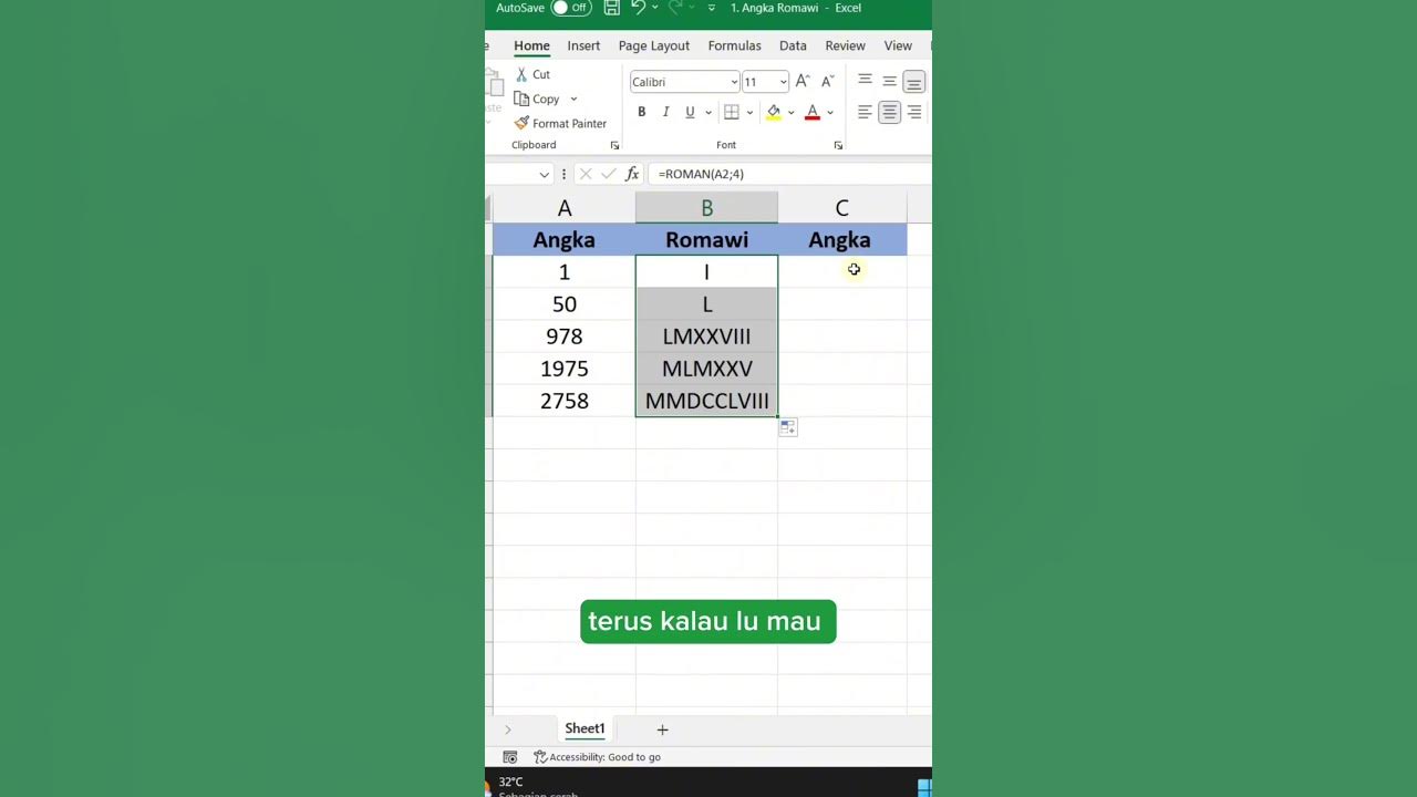 Cara merubang angka menjadi romawi di excel #excel #exceltips #exceltrick #exceltutorial - YouTube