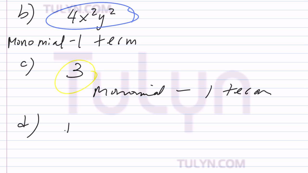 identifying the polynomial monomial binomial trinomial - YouTube