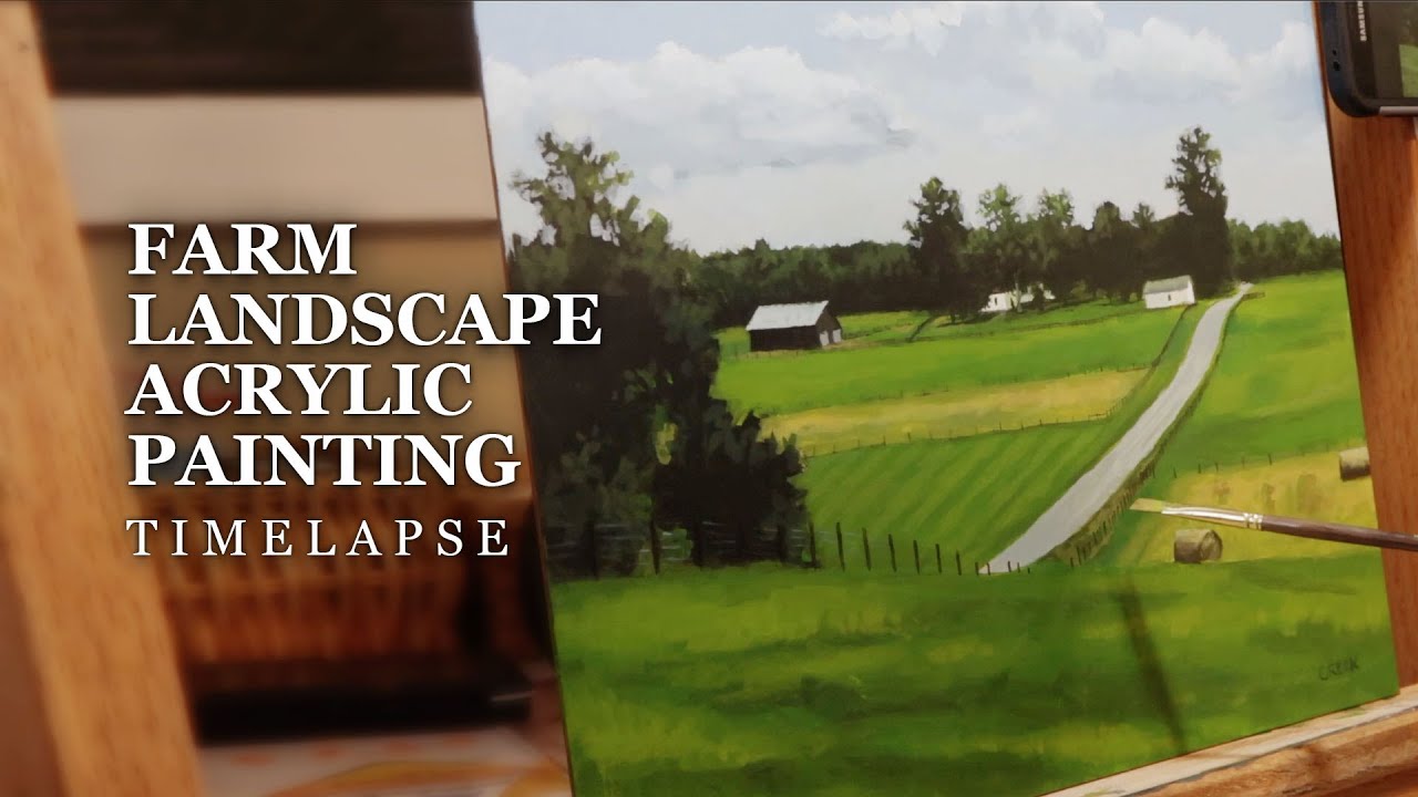 How To Paint a Landscape in Acrylic - Farm Landscape Painting - YouTube
