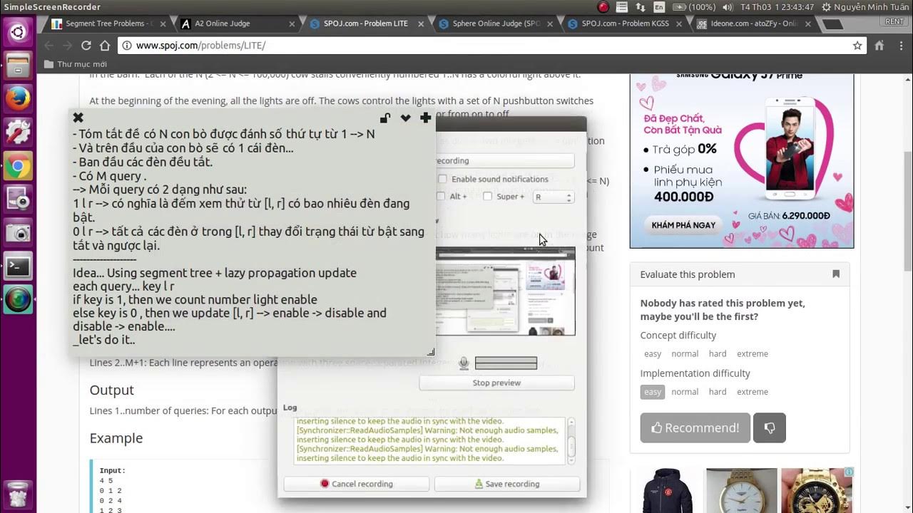 LITE Spoj, Segment Tree, Lazy Propagation - YouTube