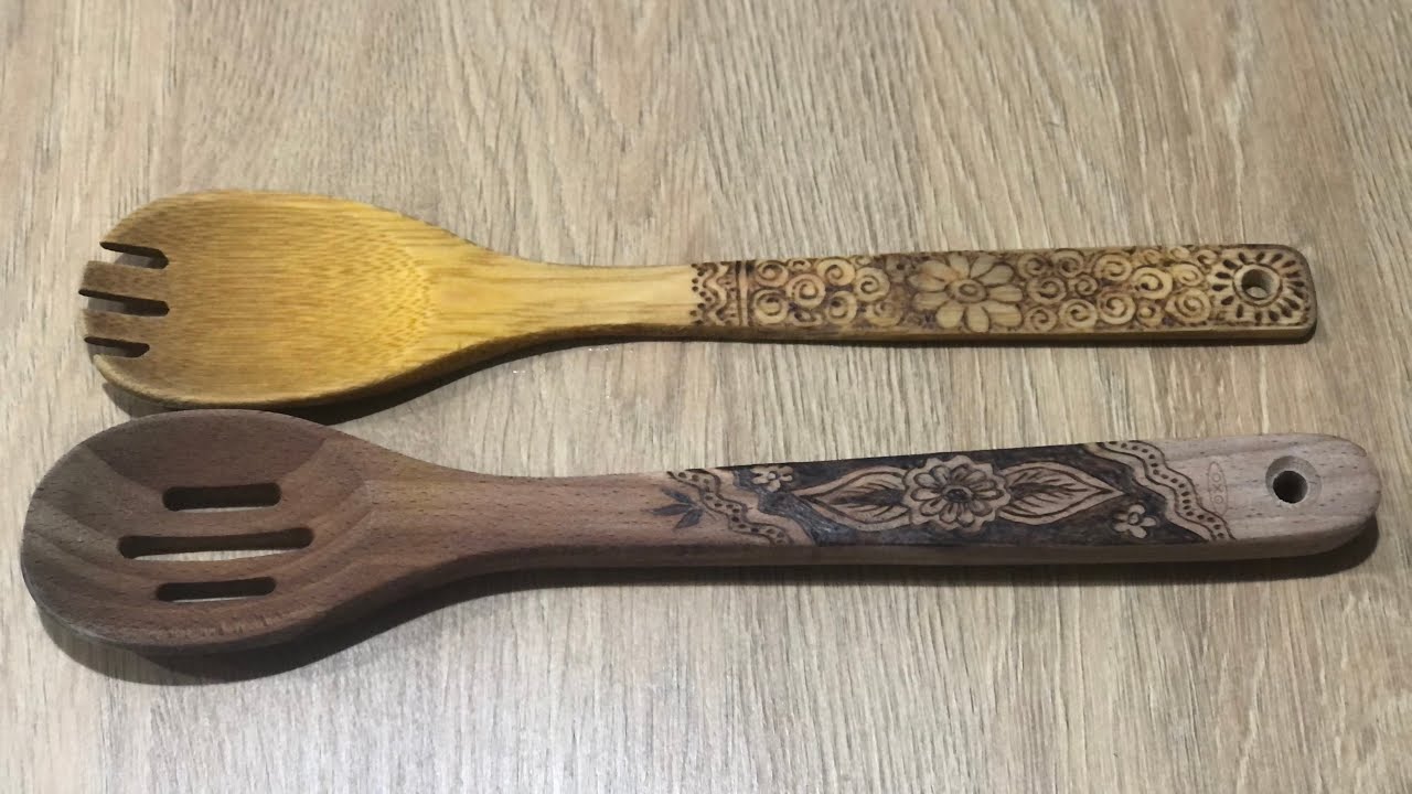 Pyrography on wooden spoon - YouTube