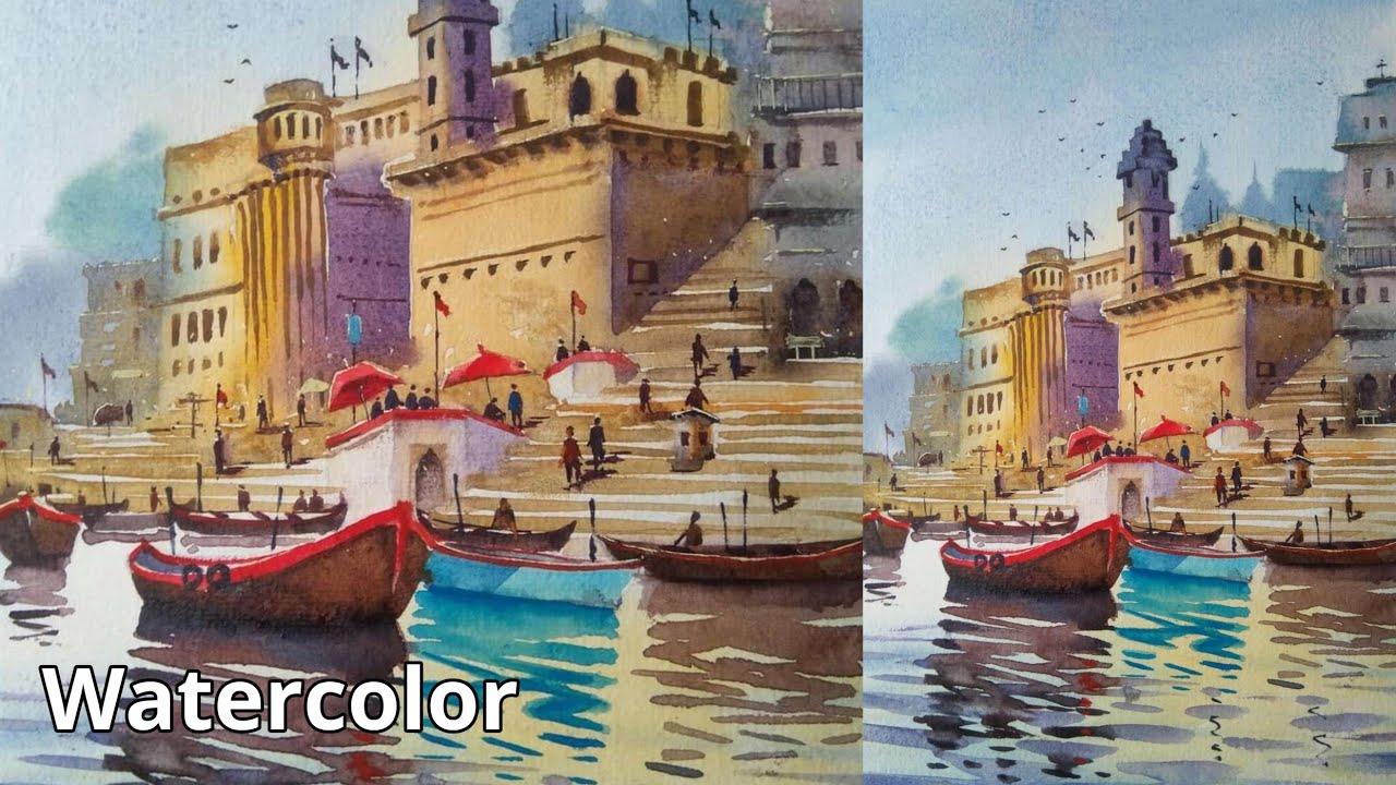Watercolor Painting of Varanasi Ghat - YouTube