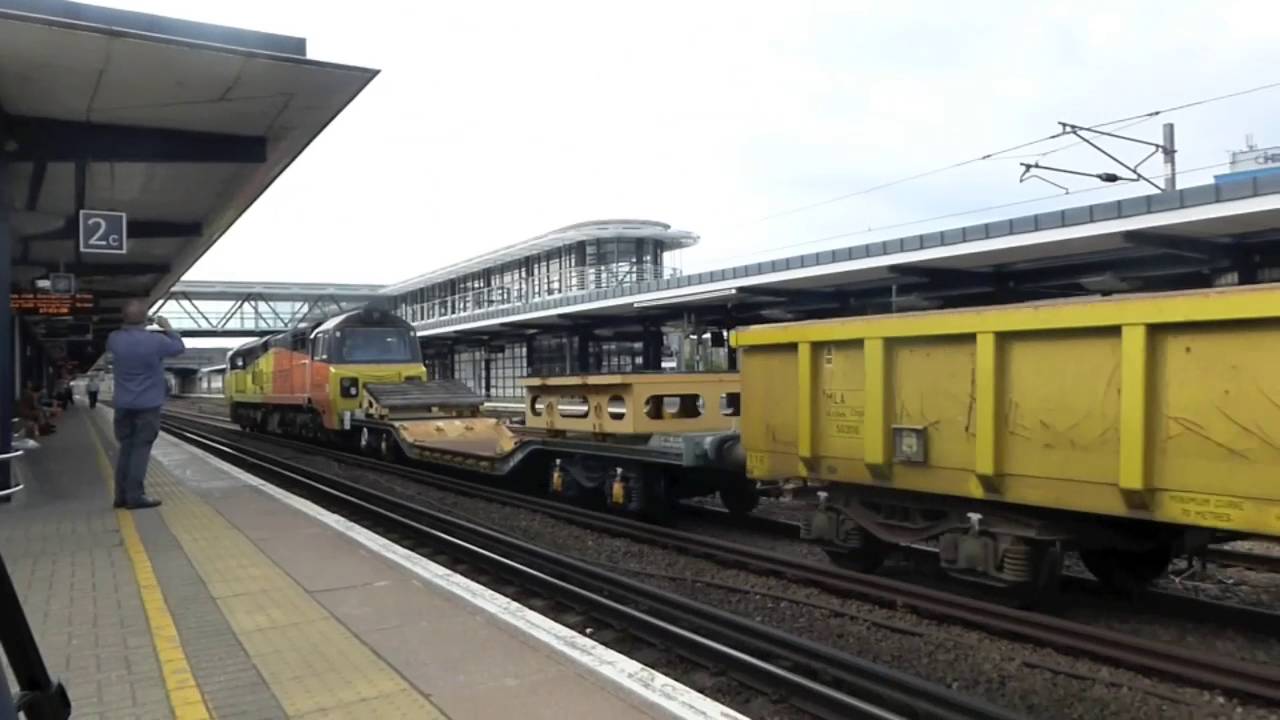 Colas Class 70804 at Ashford International with 2 tone and thrash ...