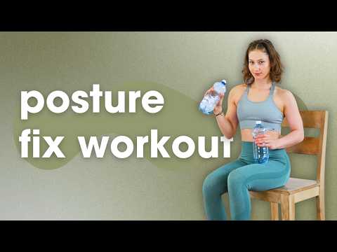 15-Min Back & Arms Posture Workout (Chair & Water Bottles)