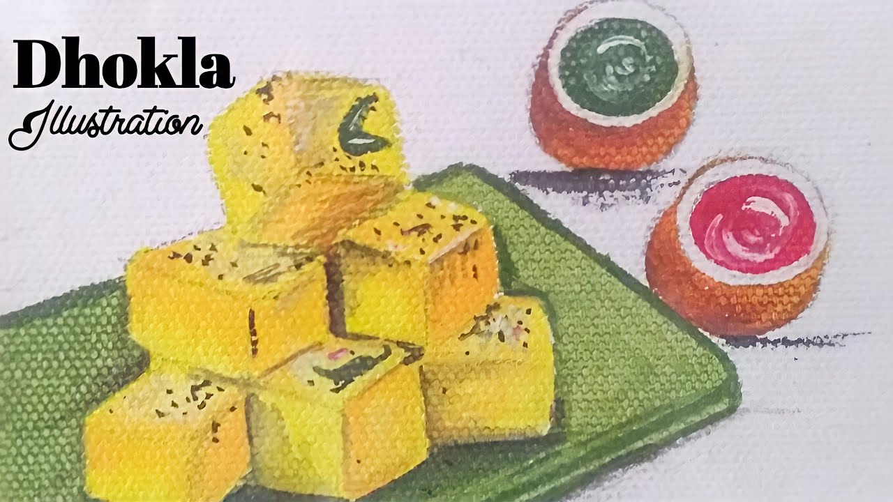 Food Illustration : How To Draw Dhokla | Miniature Food Art | Food ...