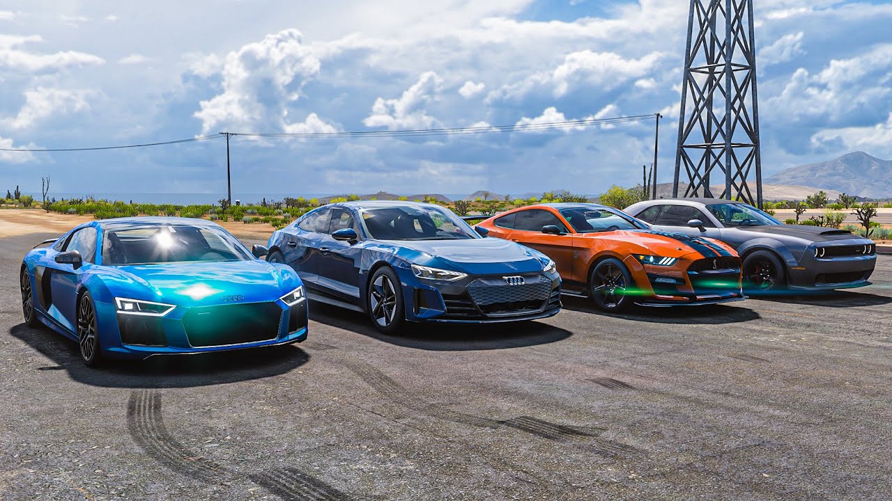 Audi RS e-tron GT vs Audi R8 V10 plus vs Dodge Demon vs Ford Mustang ...