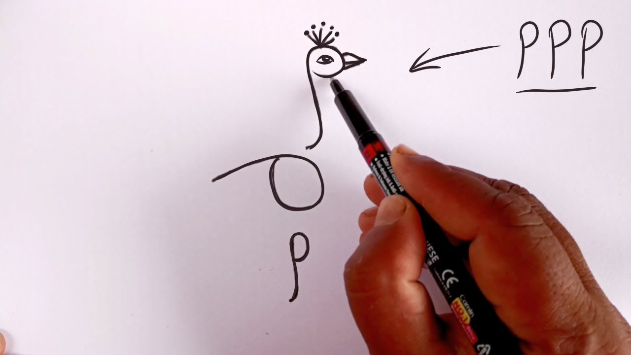 How To Draw Peacock Drawing With PPP Letter | How To Turn PPP Letter ...
