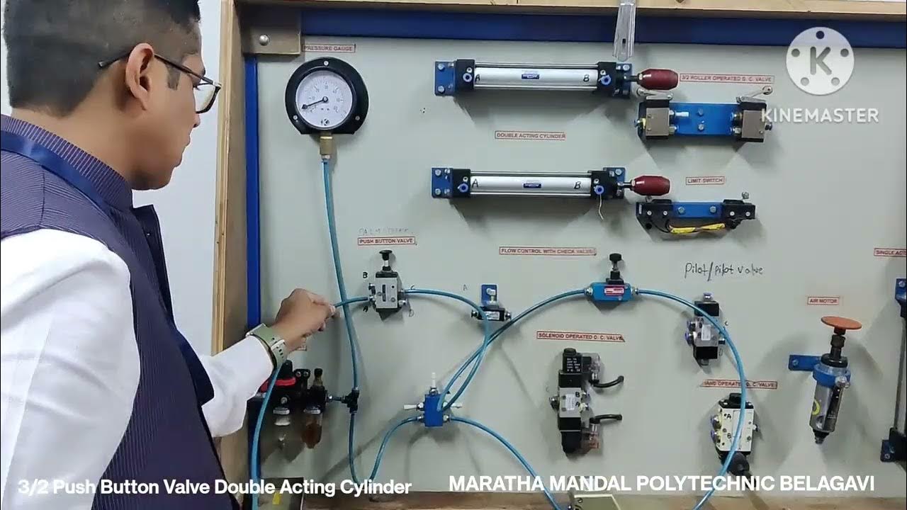 3/2 Push Button Valve Double Acting Cylinder - YouTube