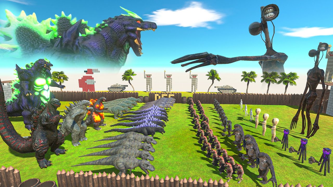 T-rex + Team SUPER GODZILLA VS Siren Head x SCP 096 Team - Animal ...