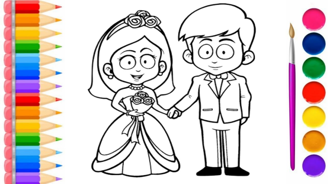 Bride and Groom Drawing, Colouring, Painting for Kids & Toddlers | Kids ...