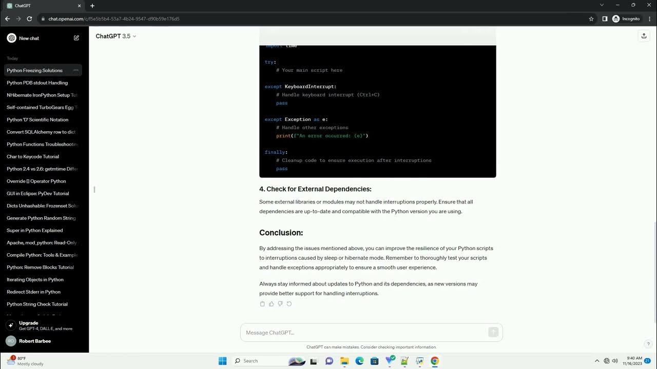 Python freezes after computer sleep hibernate - YouTube