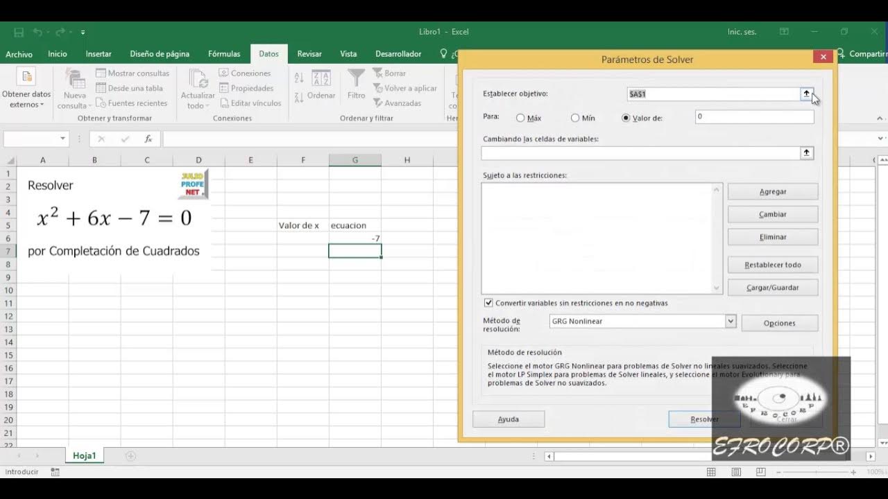 resolver ecuaciones con excel (como usar complemento solve excel) - YouTube