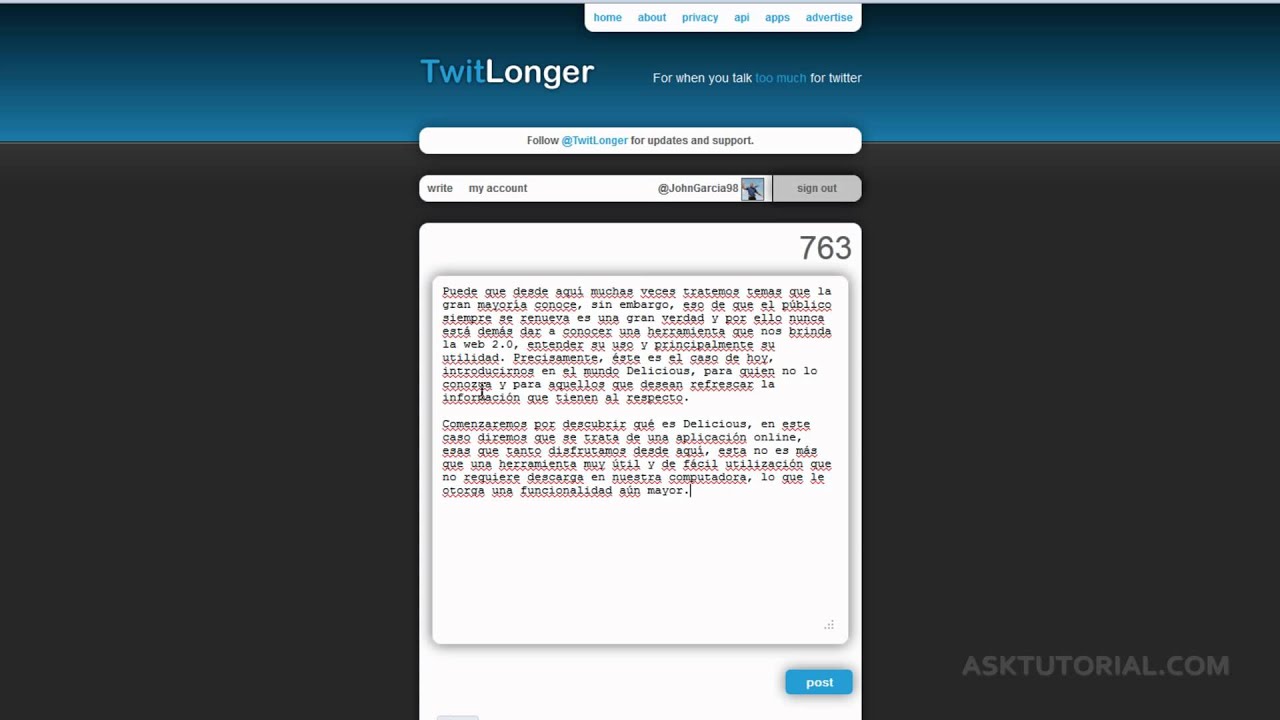 TWITTER COMO ESCRIBIR MAS DE 140 CARACTERES CON TWITLONGER - YouTube