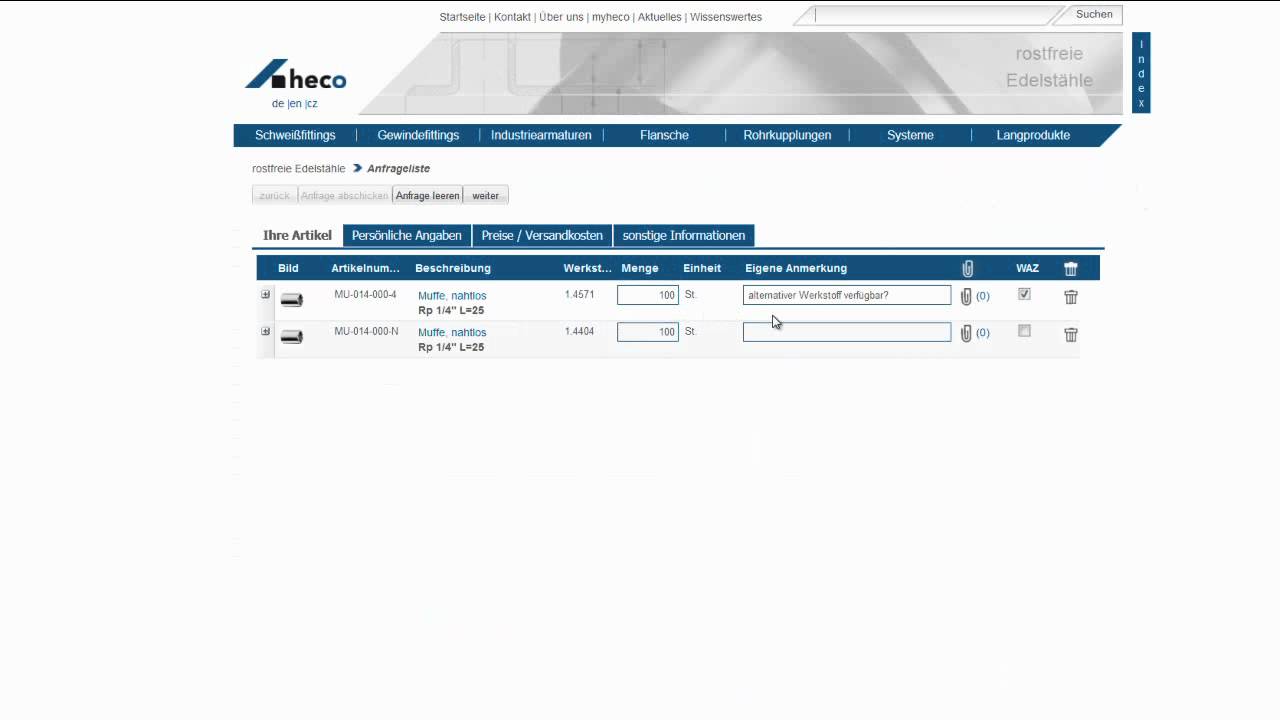 Anfrage erstellen auf der Homepage der heco gmbh - YouTube