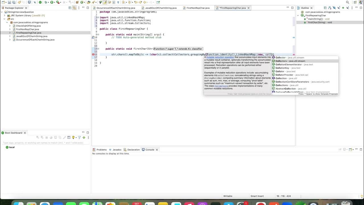 #First repeating char in given string - YouTube